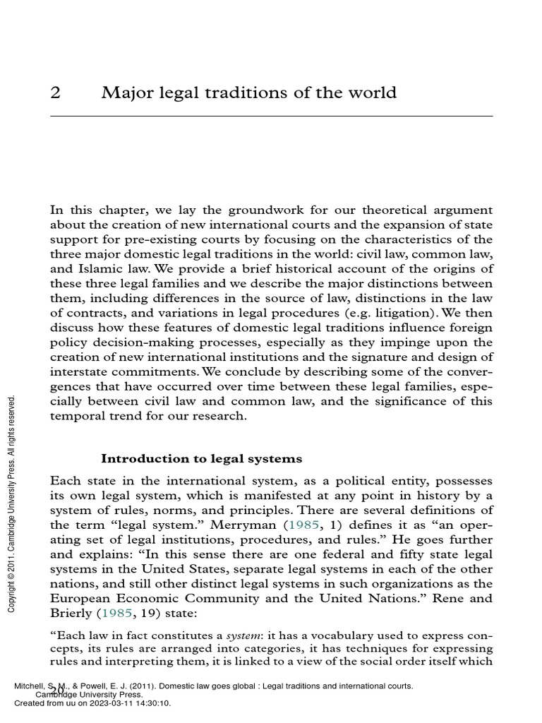 Major Legal Traditions of The World | PDF | Civil Law (Legal System ...