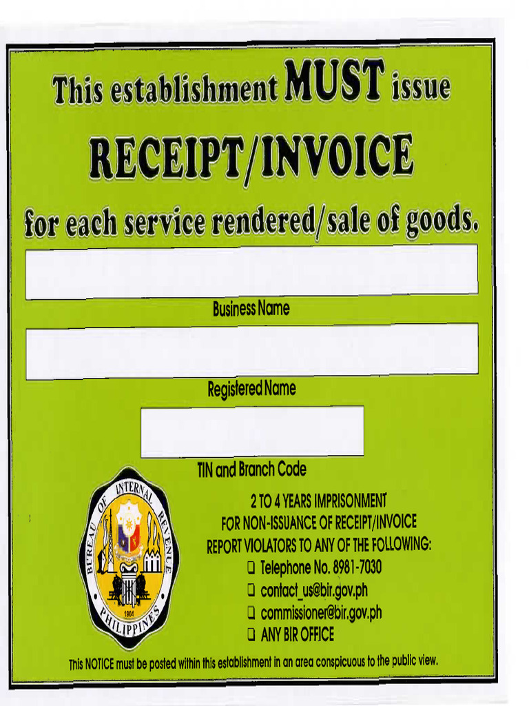BIR Must Issue Receipts Invoice | PDF