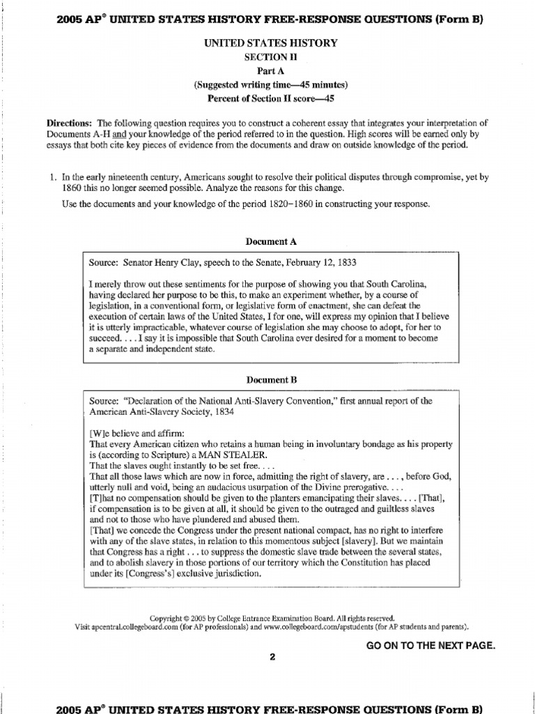 Apush DBQ 1820-1860 | PDF