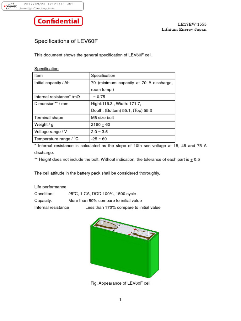 LEV60F Cell Specifications Overview | PDF | Technology & Engineering