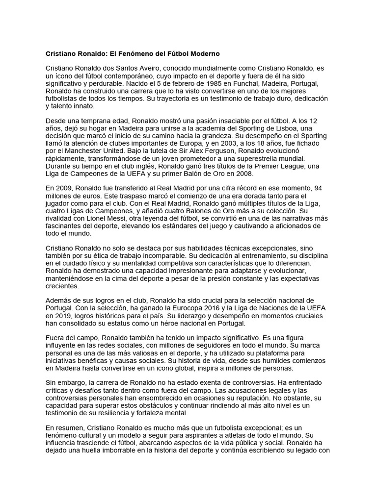 Ensayo Cristiano Ronaldo | PDF | Deportes | Asociación de Futbol