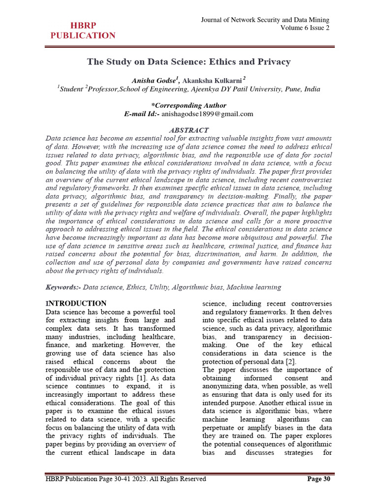 The Study On Data Science - Ethics and Privacy - HBRP Publication | PDF | Privacy | Governance