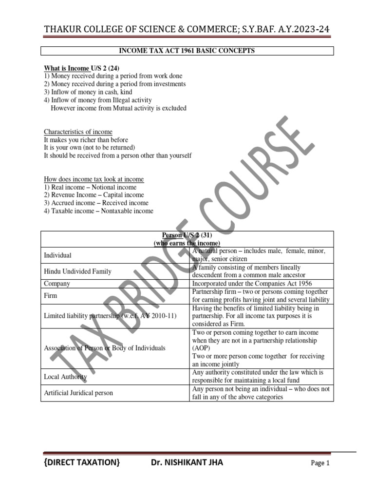 Direct Tax Basics for BAF Students | PDF | Taxes | Partnership