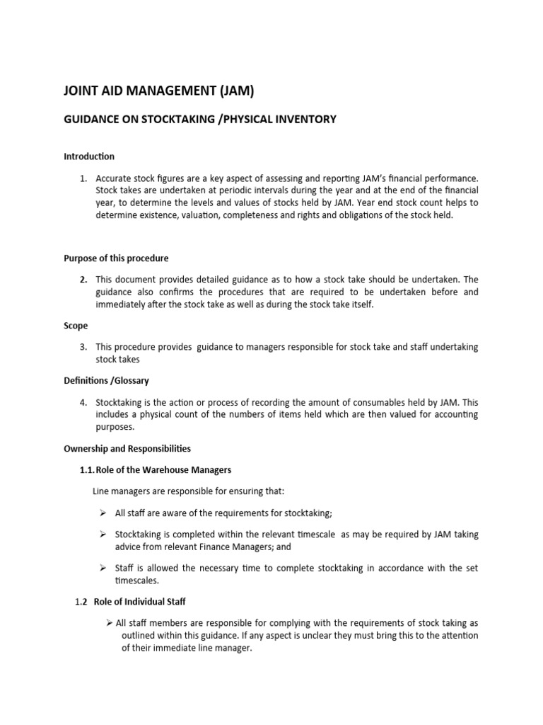 Guidance On Stock Taking, Physical Inventory | PDF | Inventory ...