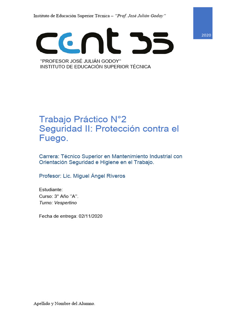 TP Nro 2 - Sectores de Incendio - Carga de Fuego - Realizado en Clase | PDF | Peligros | Combustión
