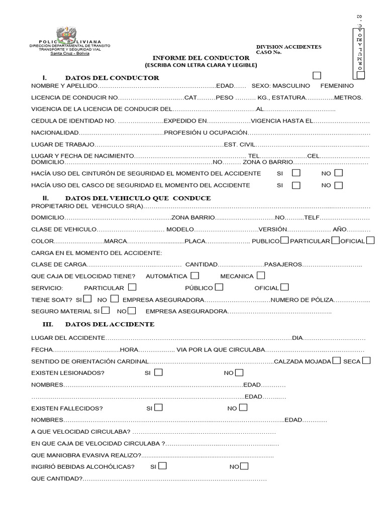 Formulario Del Conductor | PDF | Seguro de vehículo | Vehículo de motor