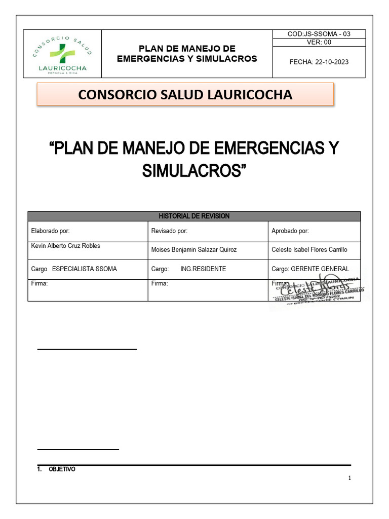 Plan de Manejo de Emergencias y Simulacros | PDF | Riesgo | La seguridad
