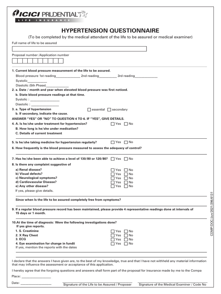 Hypertension Questionnaire | PDF | Hypertension | Blood Pressure