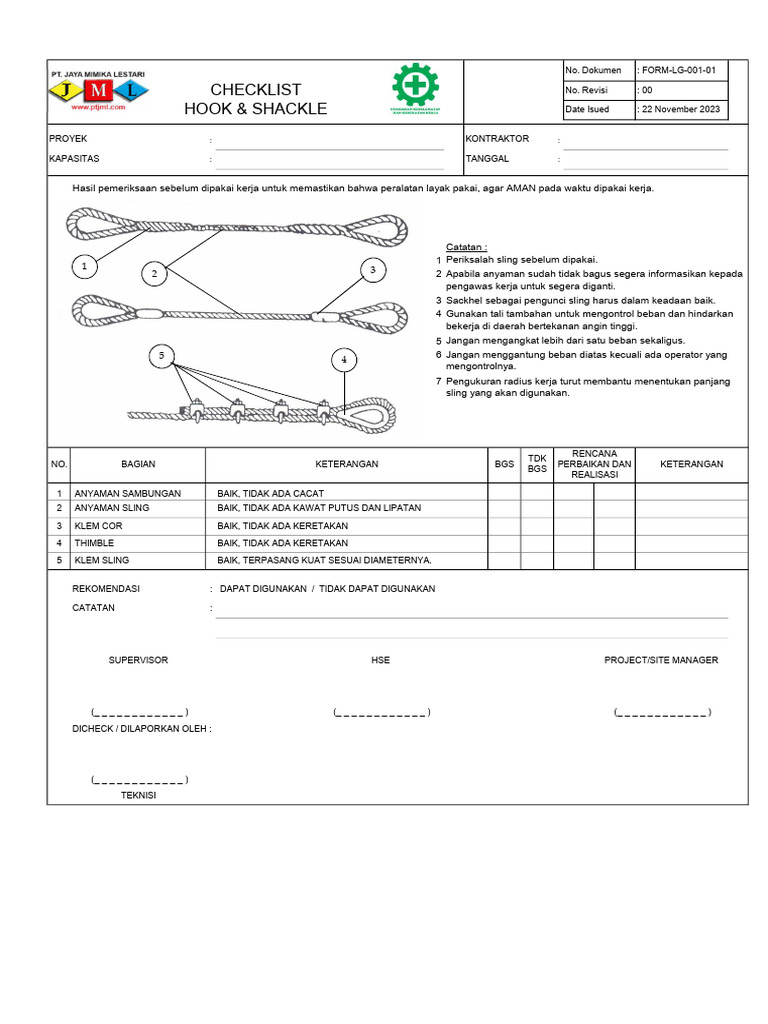 FRM-LG-01-02 - Formulir Inspeksi Wire Sling | PDF