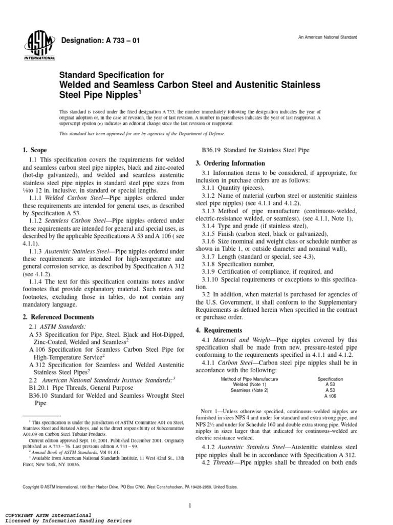 Astm A733 | PDF | Pipe (Fluid Conveyance) | Steel