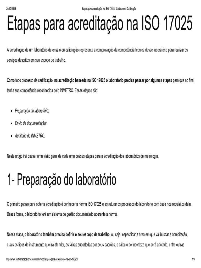 Etapas para Acreditação Na ISO 17025 - Software de Calibração | PDF