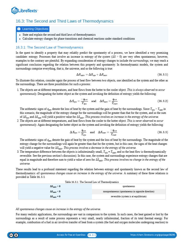 16.3 The Second and Third Laws of Thermodynamics | PDF | Entropy | Heat