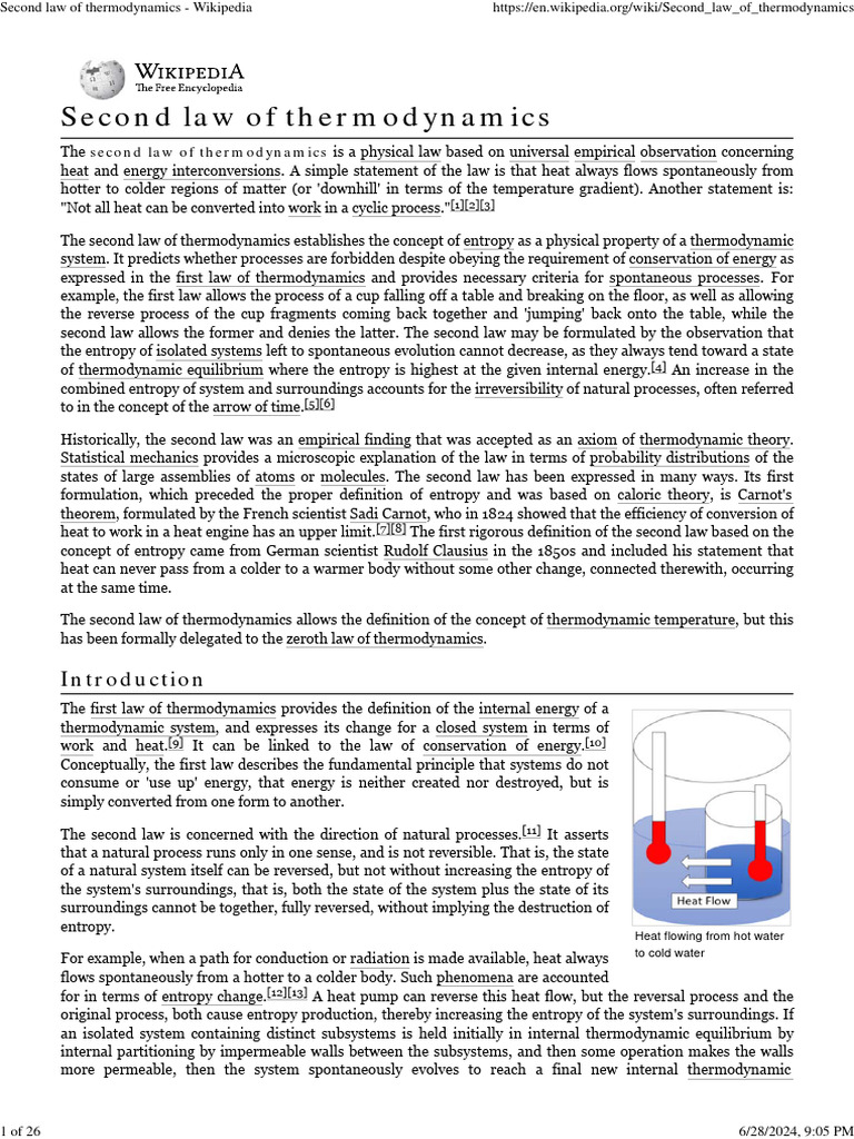 Second law of thermodynamics - Wikipedia | PDF | Second Law Of ...