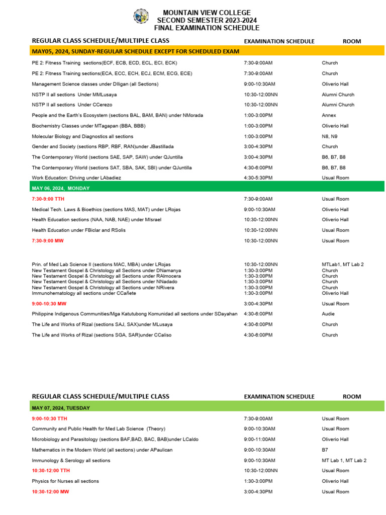 Edited Final Examination Sched. 2023 2024 | PDF