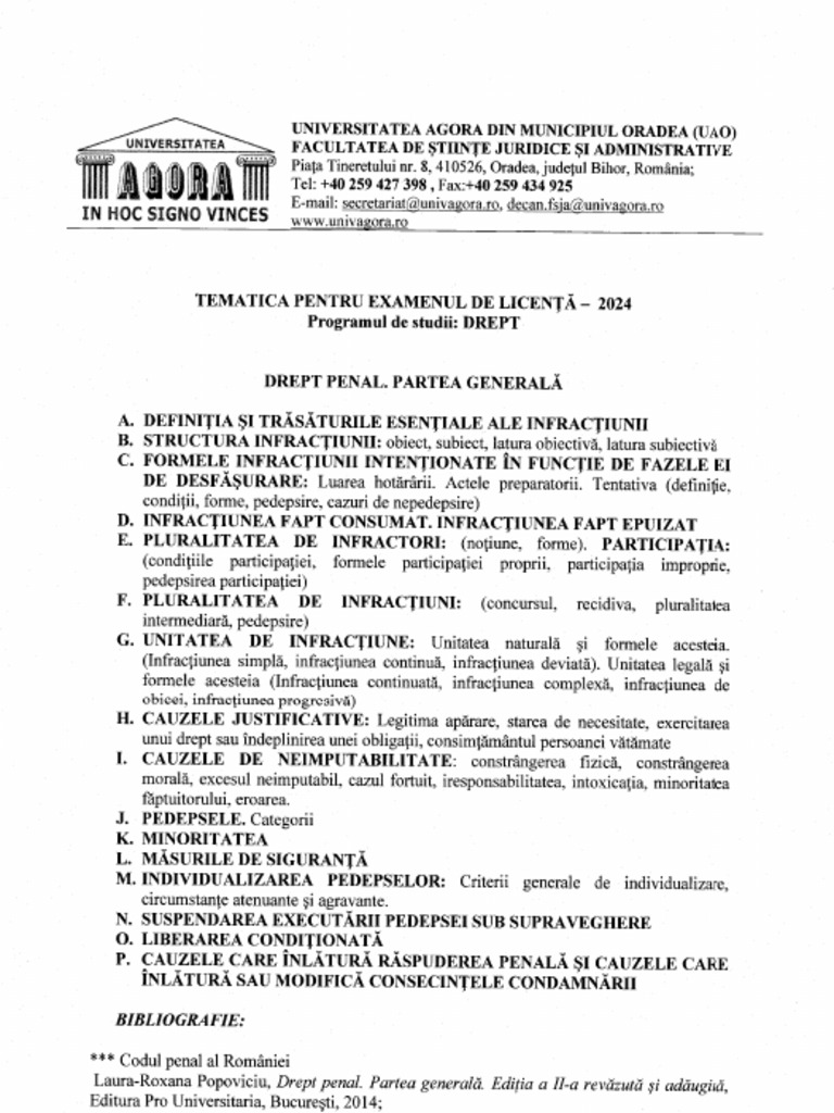 Modificat Tematica Drept Penal Partea Generala Partea Speciala 2024 2134 | PDF