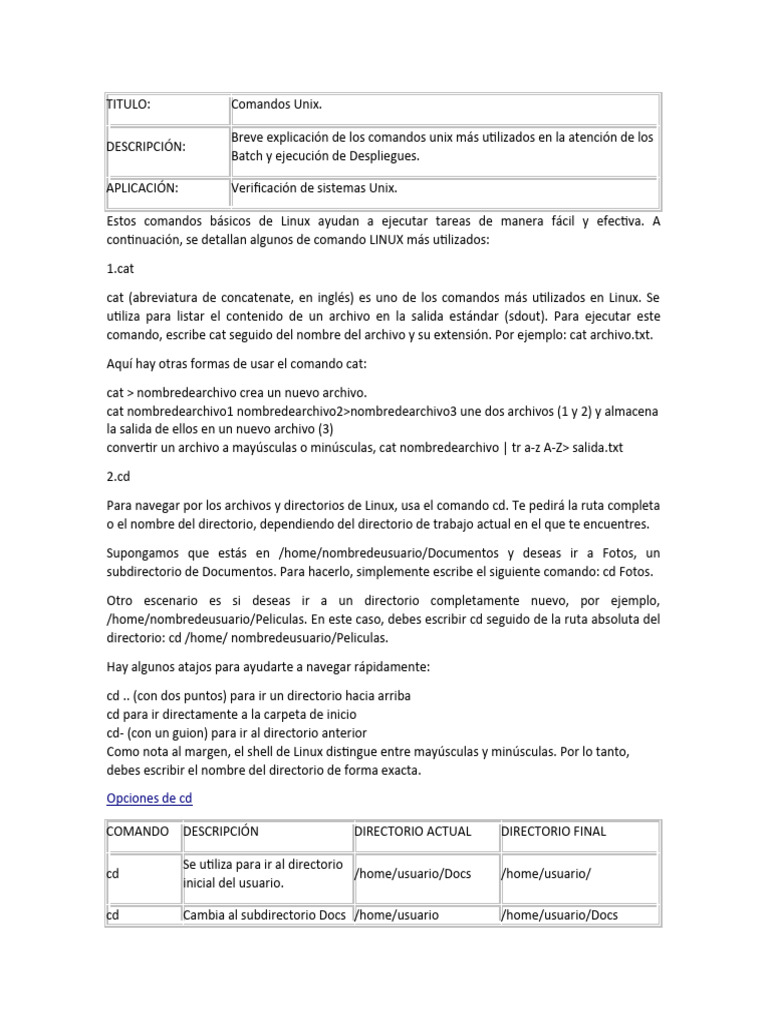 50 Comandos Basicos Unix | Descargar gratis PDF | Archivo de computadora | Directorio (Computación)
