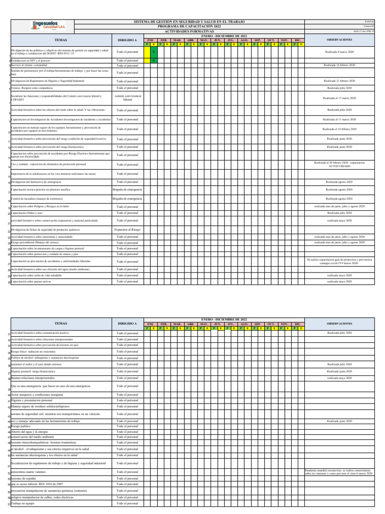 Plan Trabajo 2023 Ing | PDF | Higiene | Business