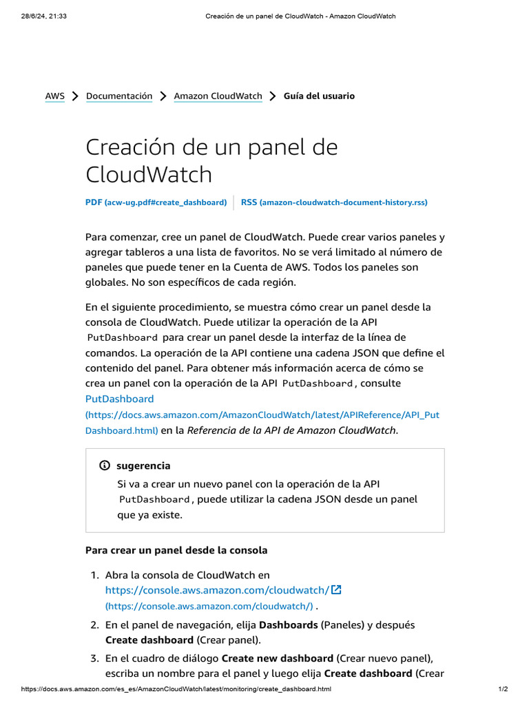 Creación de Un Panel de CloudWatch - Amazon CloudWatch | PDF | Software ...