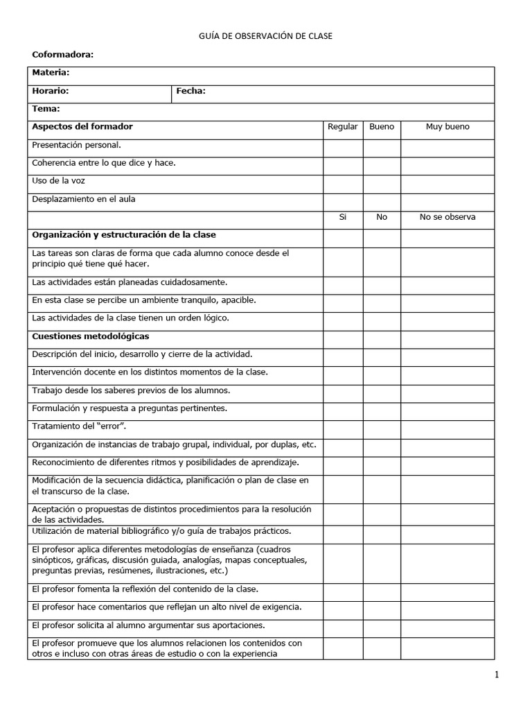 Guía de Observación de Clases | PDF | Maestros | Aprendizaje
