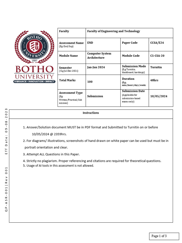 C5-CSA-20 Exam Question Paper 2024 - B-1 | PDF | Boolean Algebra ...