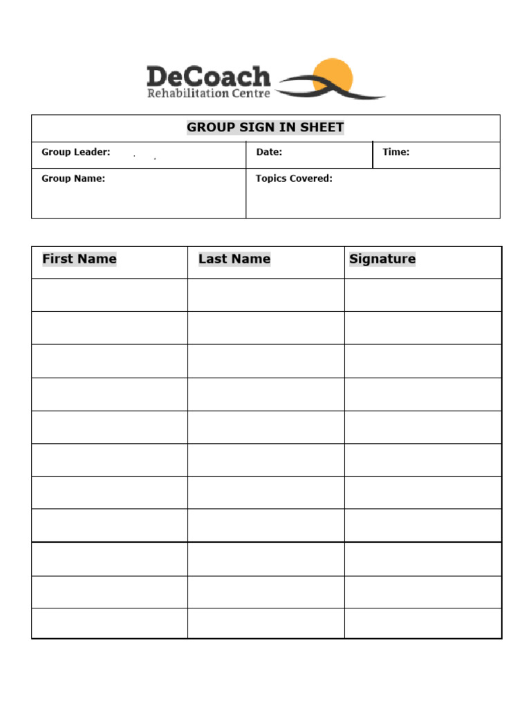 Group Sign in Sheet 2019 | PDF