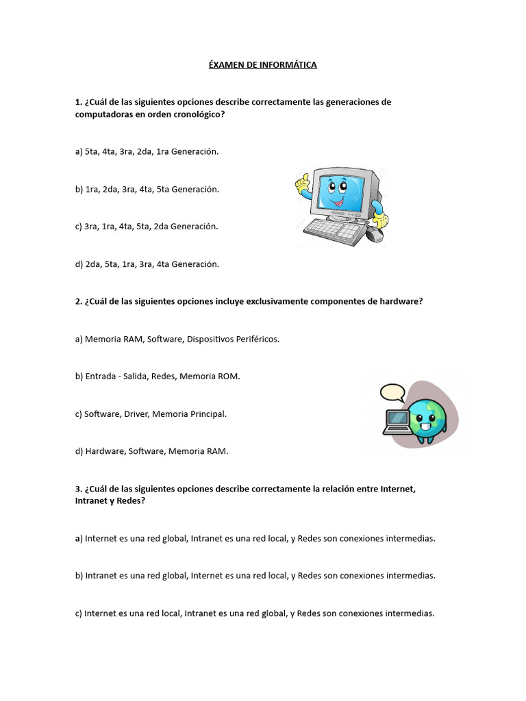 Examen de Informática: Preguntas y Respuestas | PDF