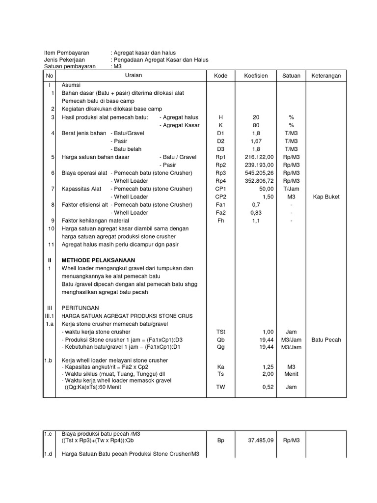 Harga Satuan Agregat Kasar dan Halus | PDF