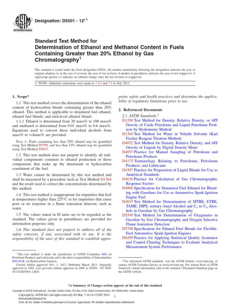 Astm D5501.617737 | PDF | Gas Chromatography | Chemistry