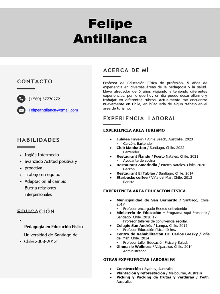 Curriculum Felipe Antillanca 2024 | PDF | Chile