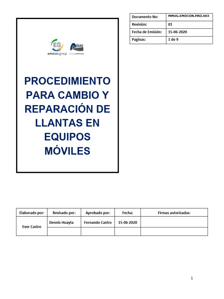 MMUG - EMOCON.PRO.003 Procedimiento para Cambio y Reparacion de Llantas ...