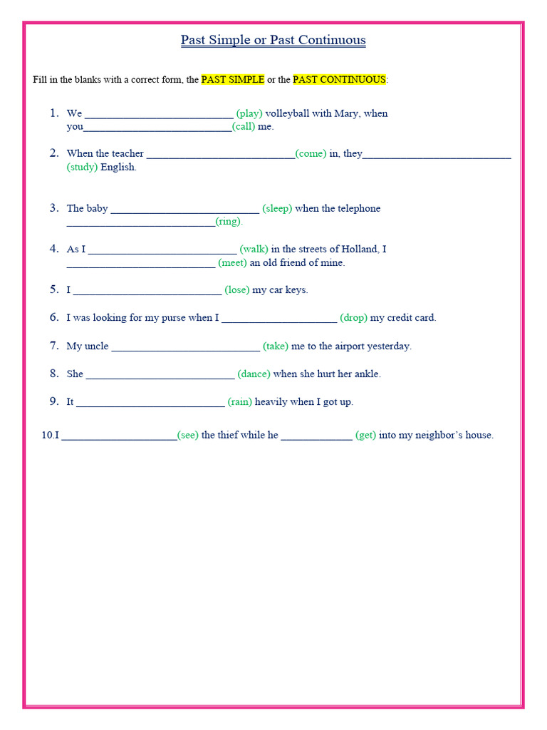Past Simple vs. Past Continuous Exercise | PDF