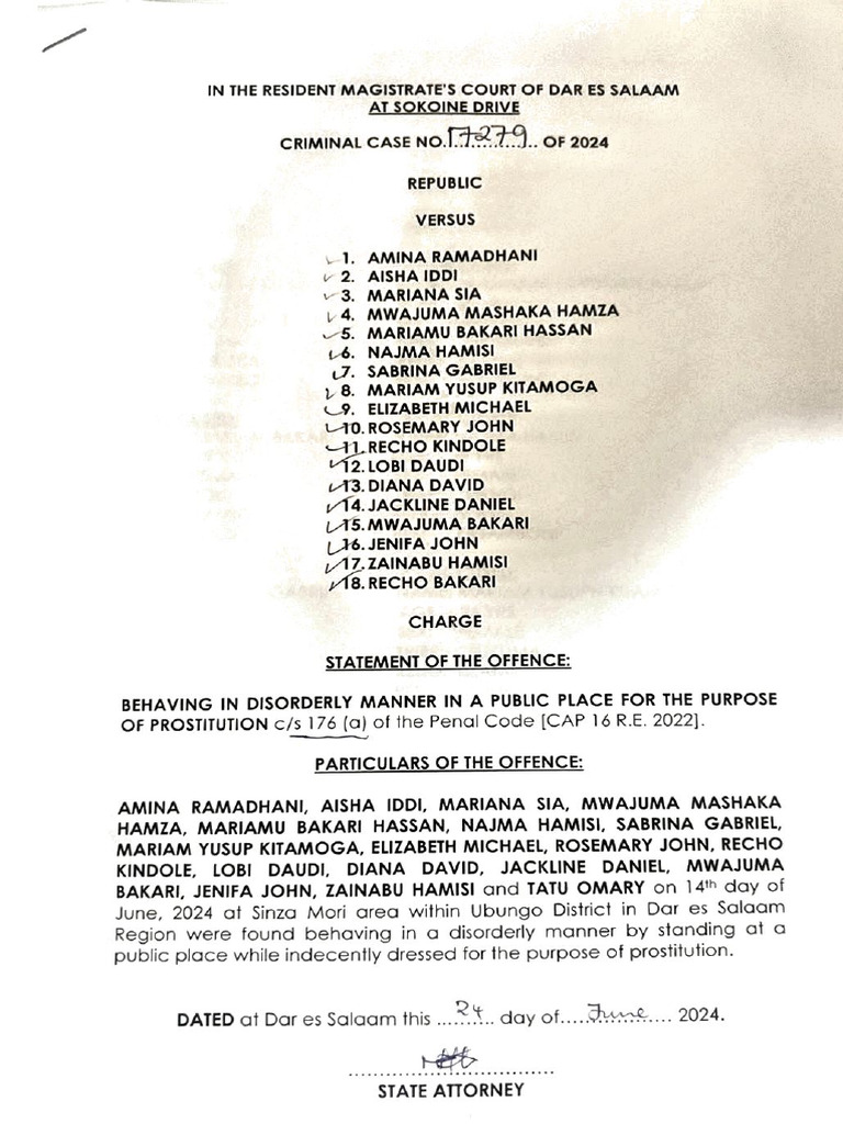 Charge Dada Poa, Hati Ya Mashtaka Wanaojiuza, Prostitution - MD, Mendez ...