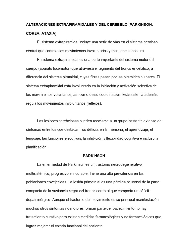 Alteraciones Extrapiramidales y Del Cerebelo | PDF | Enfermedad de Parkinson | Nervio