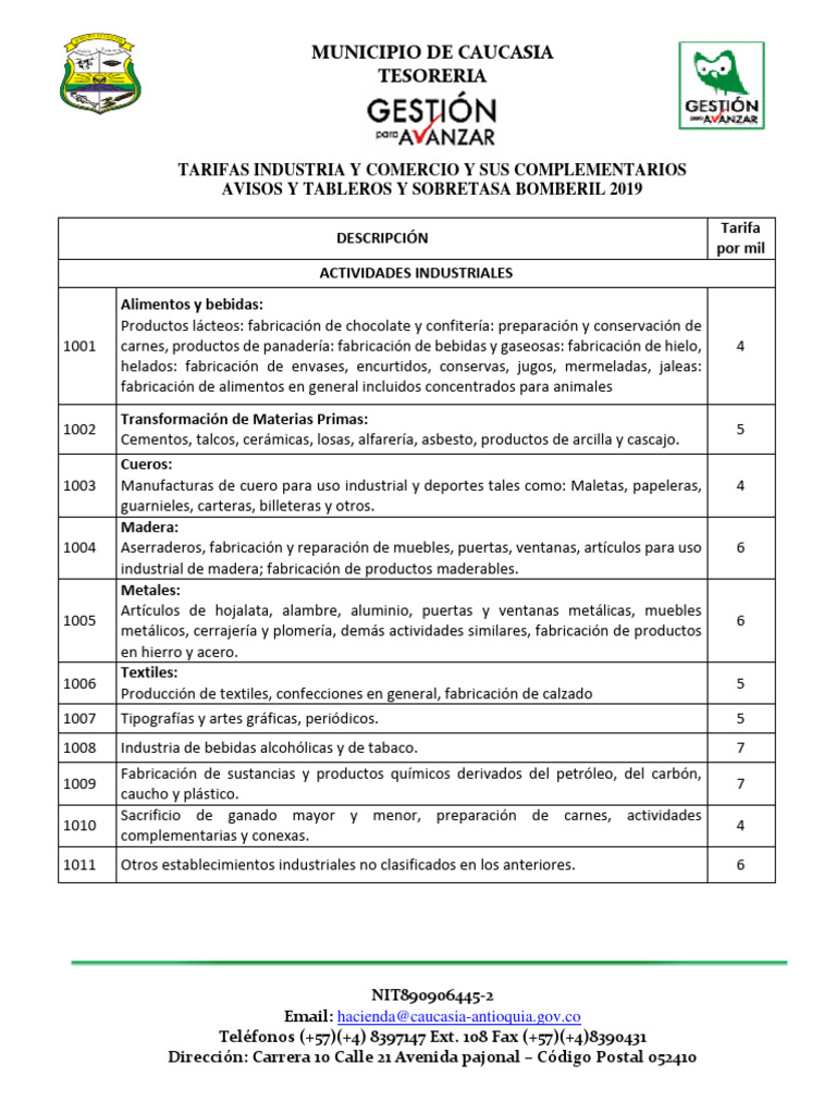 Tarifas Industria y Comercio CAUCASIA | PDF | Sector secundario de la economía