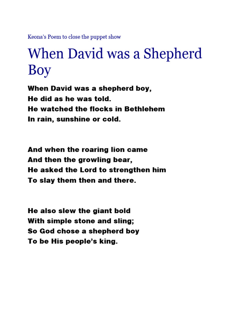 Keona's Poem: David the Shepherd Boy | PDF | Religion & Spirituality