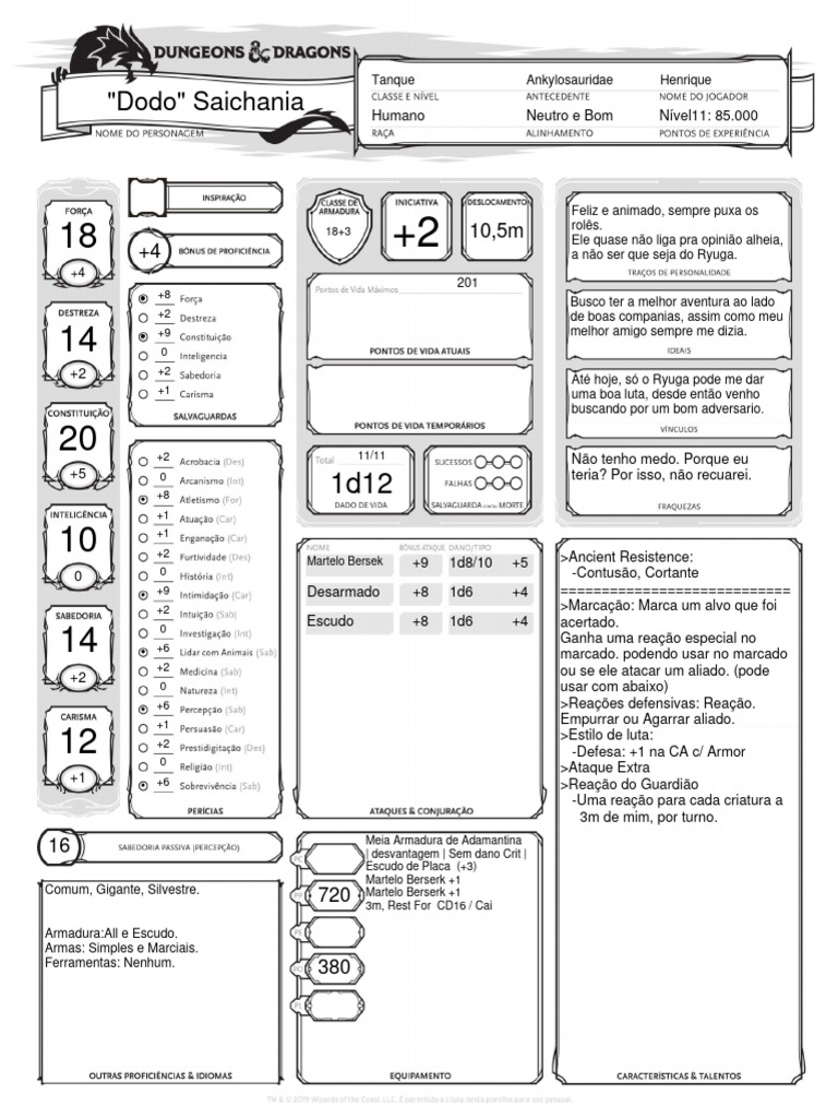 Dodo Saichania: Aventuras e Habilidades | PDF
