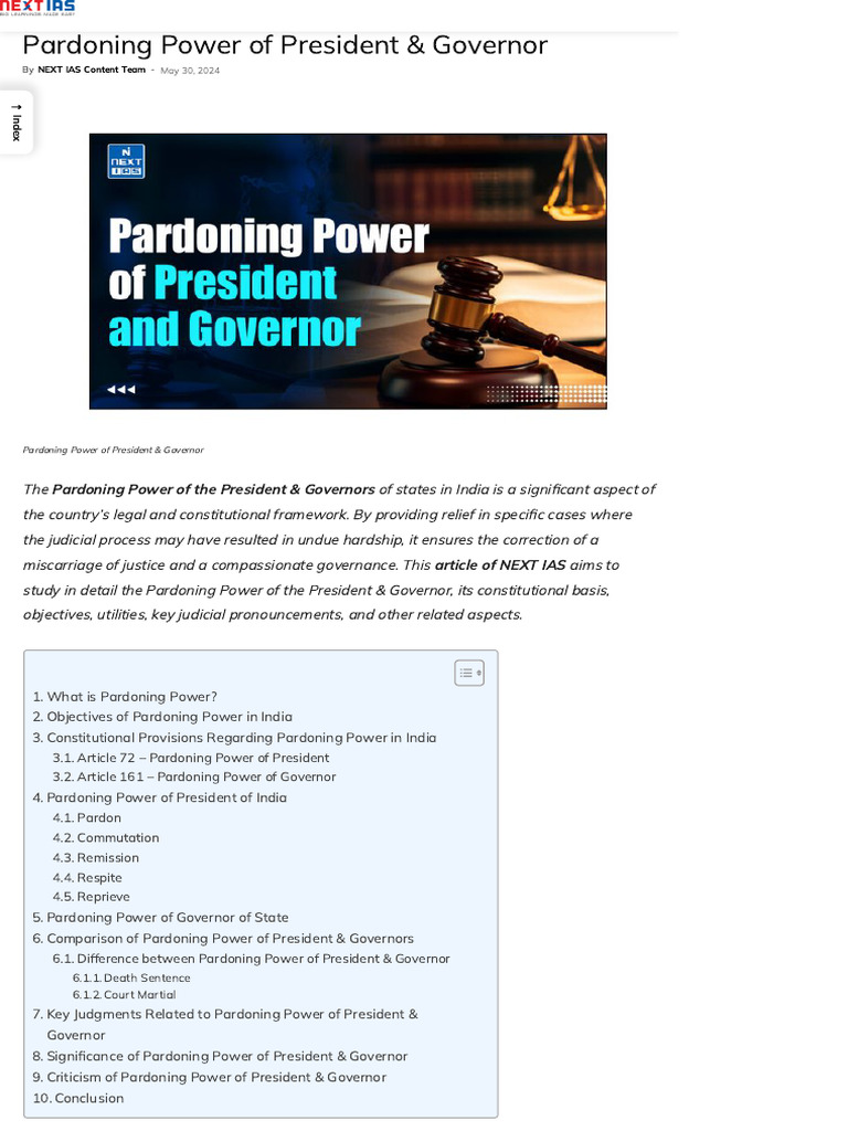 Pardoning Power of President & Governor: NEXT IAS Content Team | PDF ...