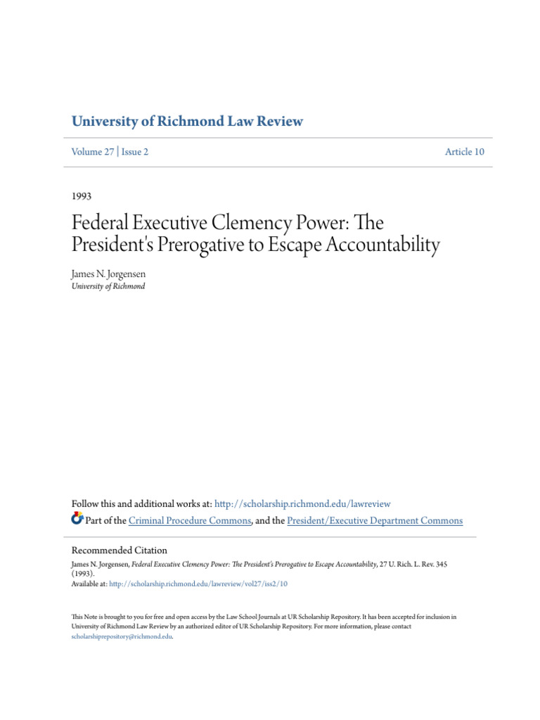 Federal Executive Clemency Power The Presidents Prerogative To | PDF ...