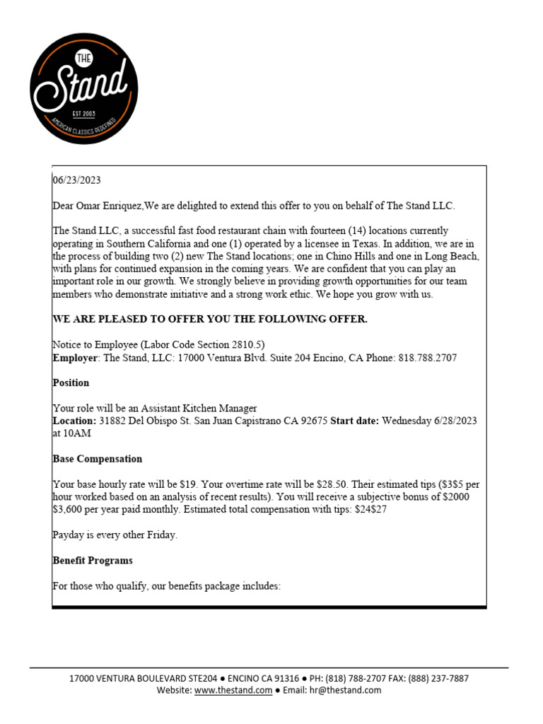 Omar Offer Letter | Download Free PDF | Employment | Labor