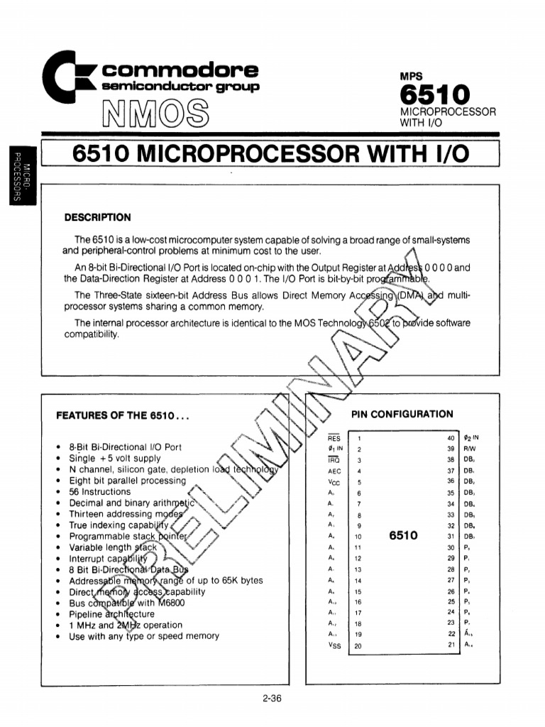 6510 Commodore | PDF | Digital Electronics | Digital Technology
