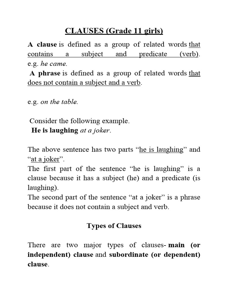 CLAUSES Handout | PDF | Clause | Adjective