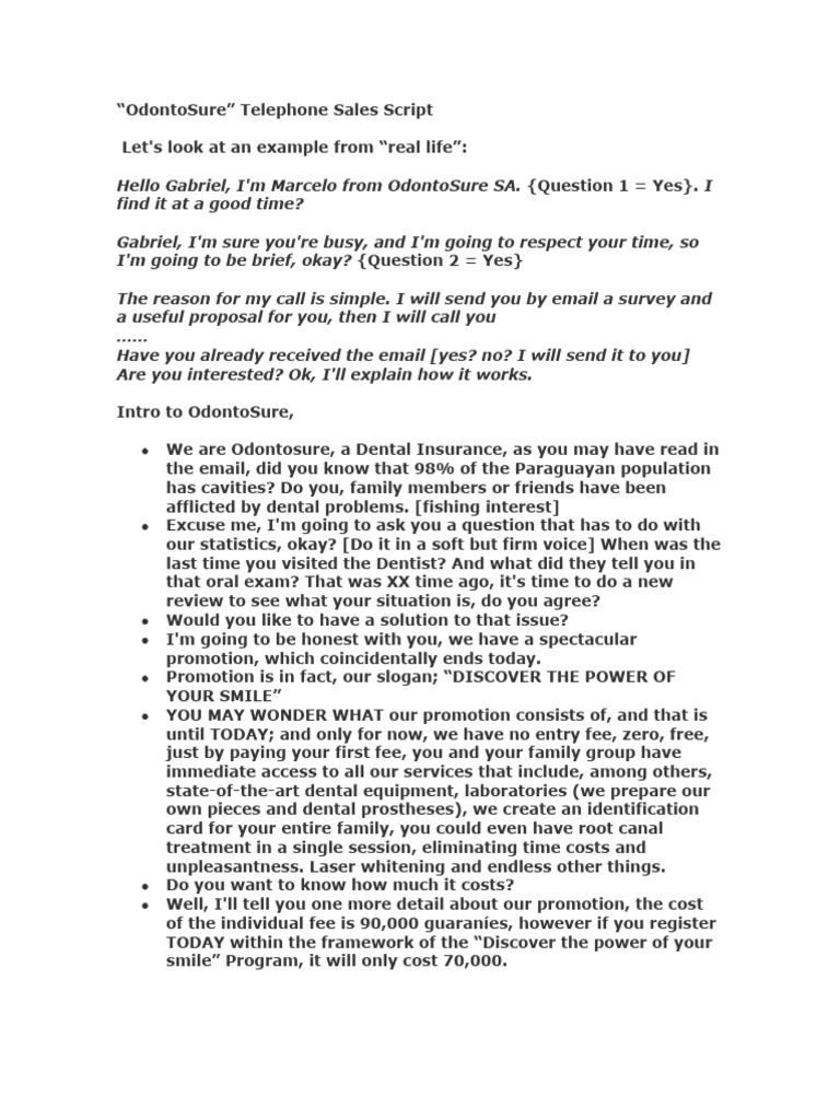 Telephone Sales Script III | PDF | Dentistry | Attitude (Psychology)