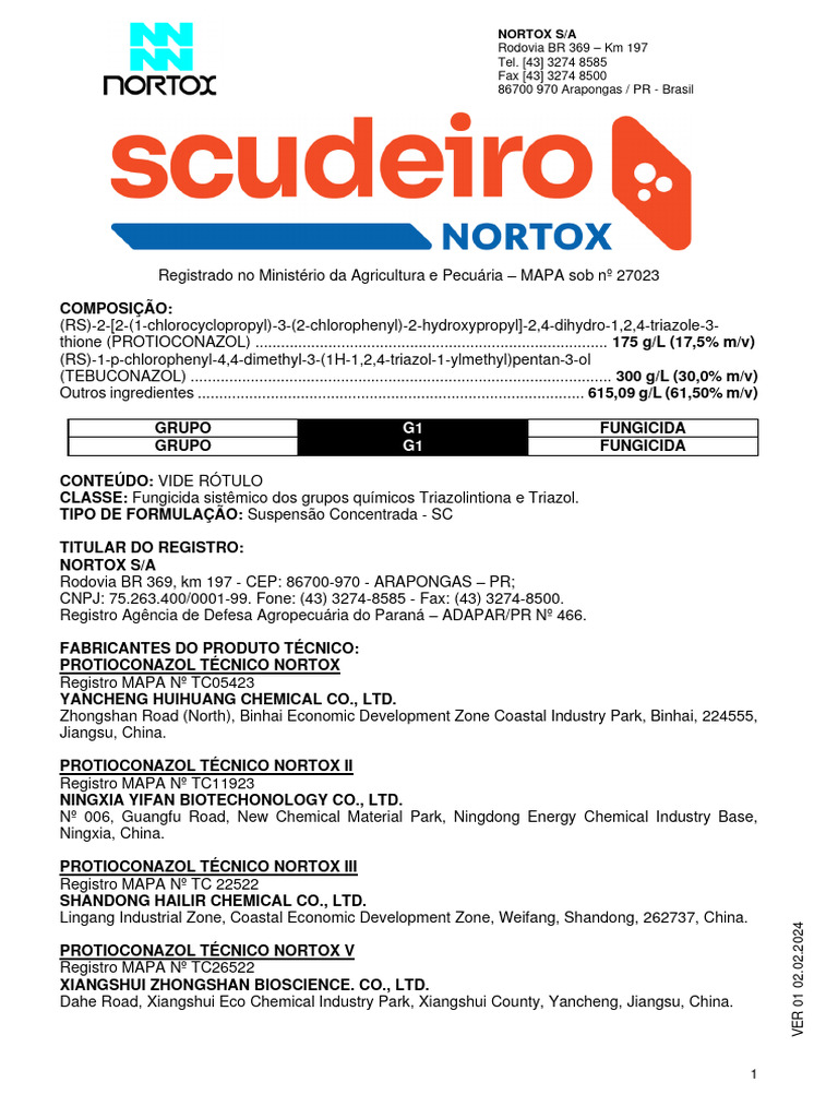 Scudeiro Nortox - Bula VER 01 02.02.2024 | PDF | Agricultura | Bile