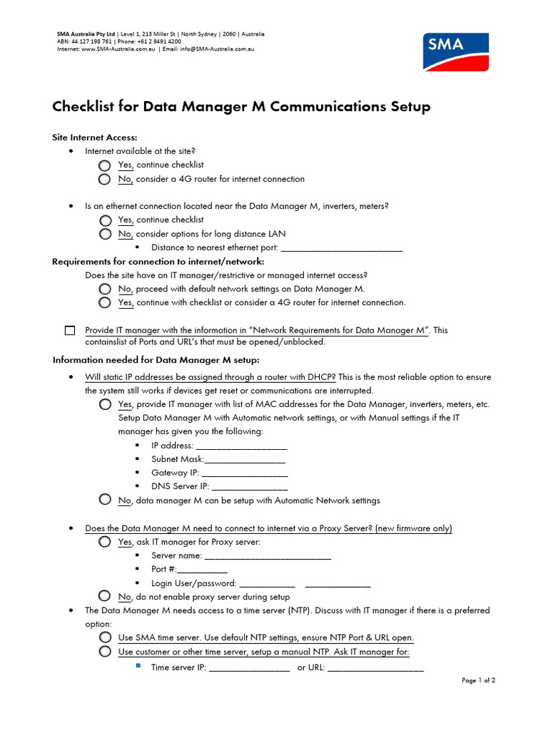 Checklist EDMM Communications Setup SMA Australia | PDF | Ip Address ...