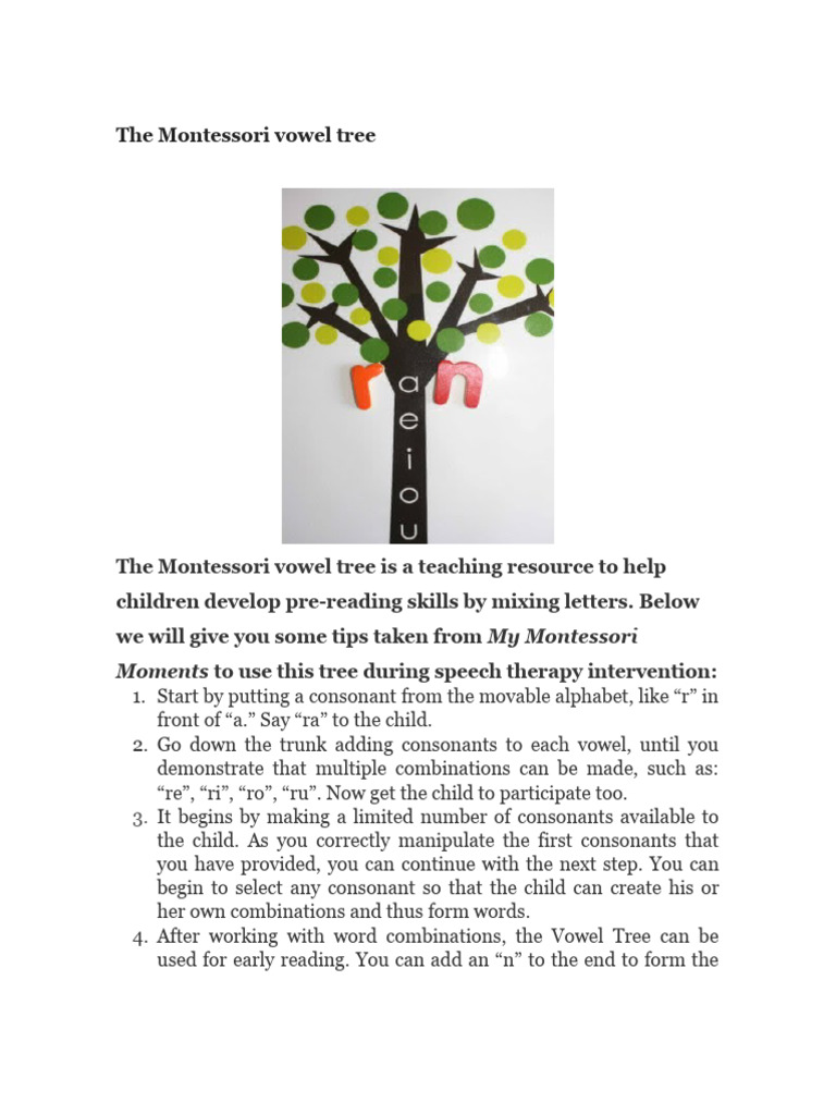 The Montessori Vowel Tree | Download Free PDF | Consonant | Vowel