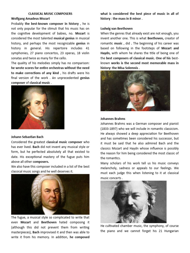 Classical Music Composers | PDF | Classical Period (Music) | Classical ...