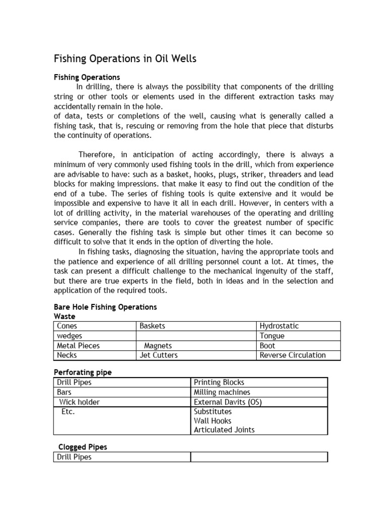 Fishing Operations in Oil Wells | PDF | Casing (Borehole) | Pipe (Fluid ...