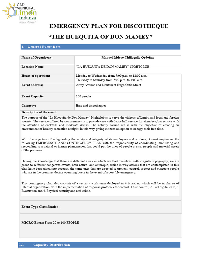 Mamey Nightclub Contingency Plan | PDF | Risk | Emergency Evacuation