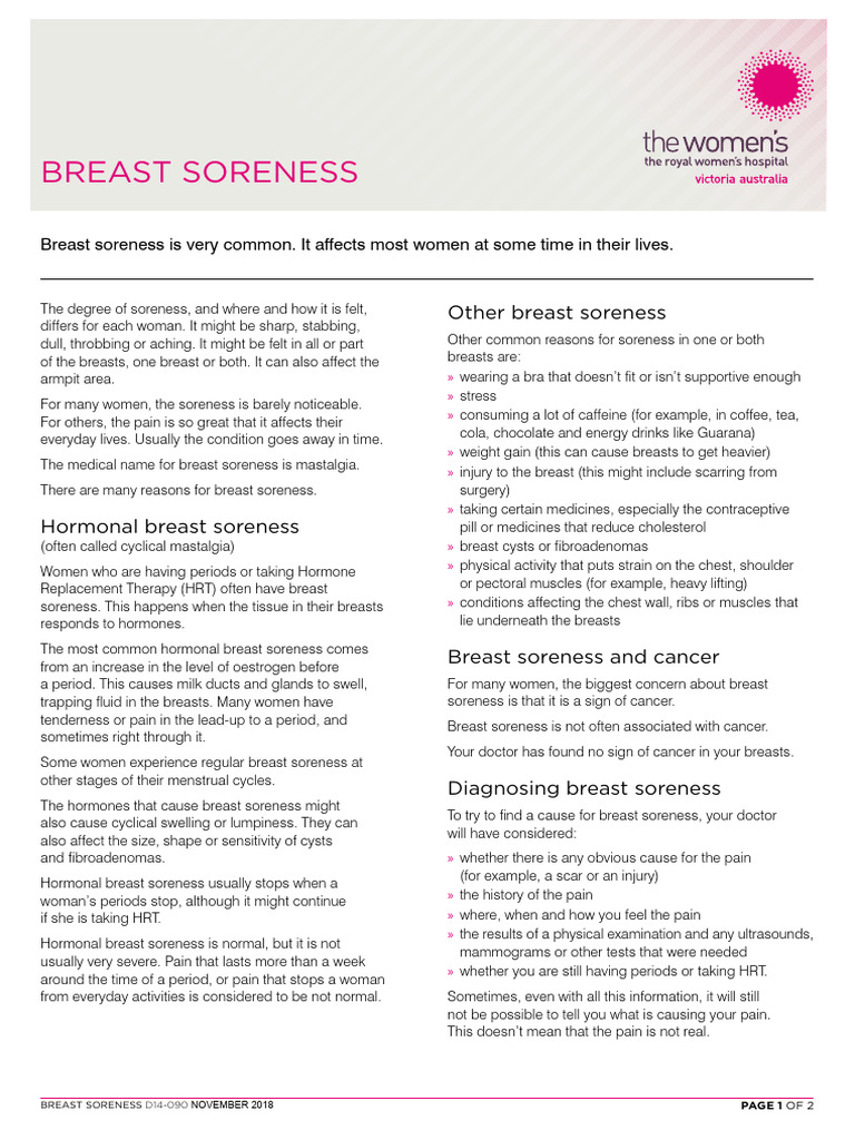 Breast Soreness 221118 | PDF | Breast Cancer | Pain