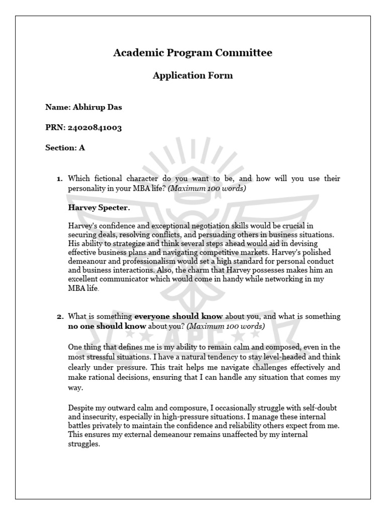 APC-Committe Selection-Application Form | PDF | Empathy | Integrity